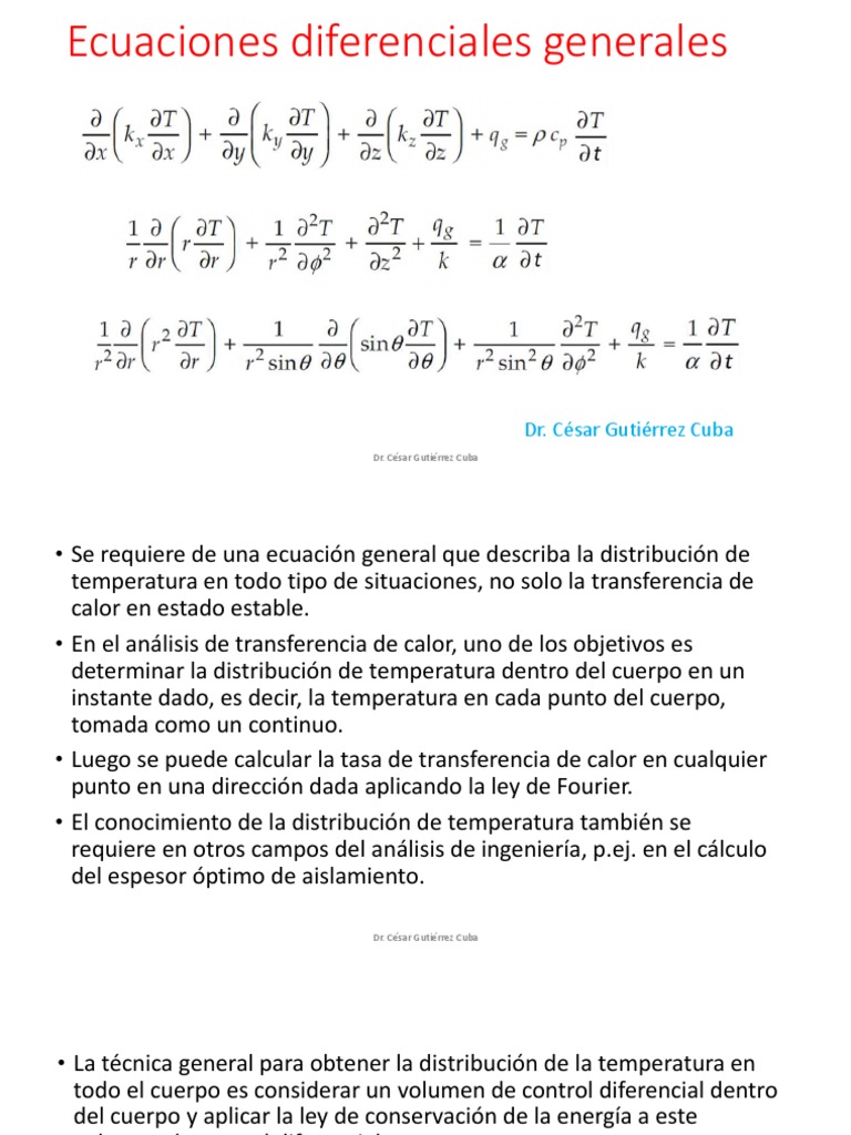 Ecuaciones Diferenciales Generales | PDF | Conduccion termica | Calor