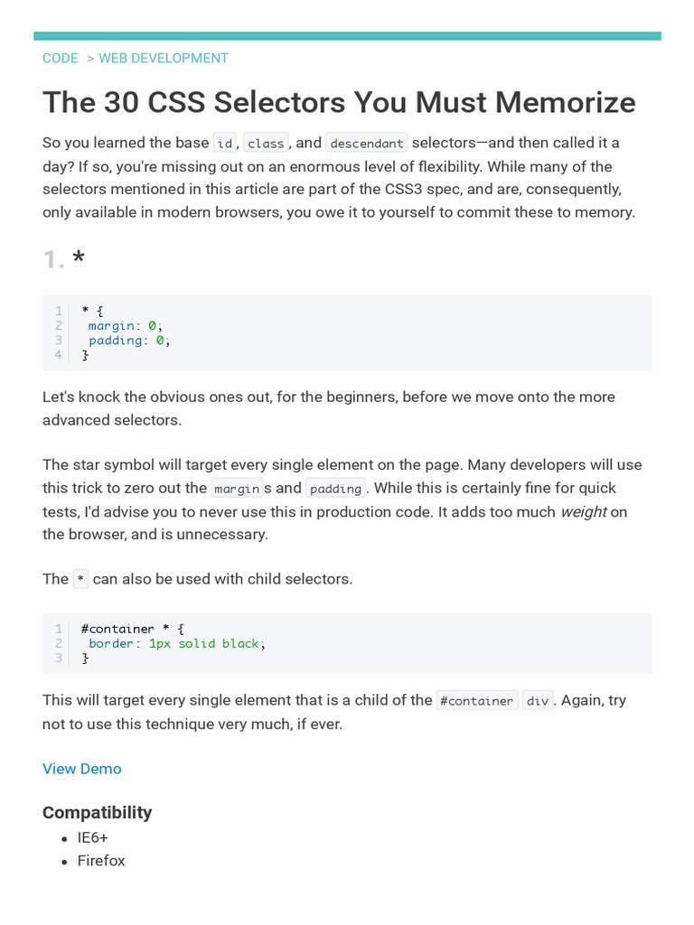 Essential CSS Selectors to Master | PDF | Html Element | Software ...