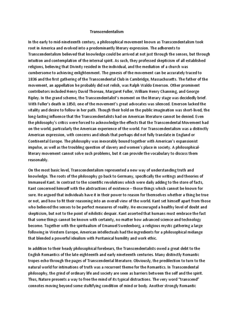 Transcendentalism 1 | PDF