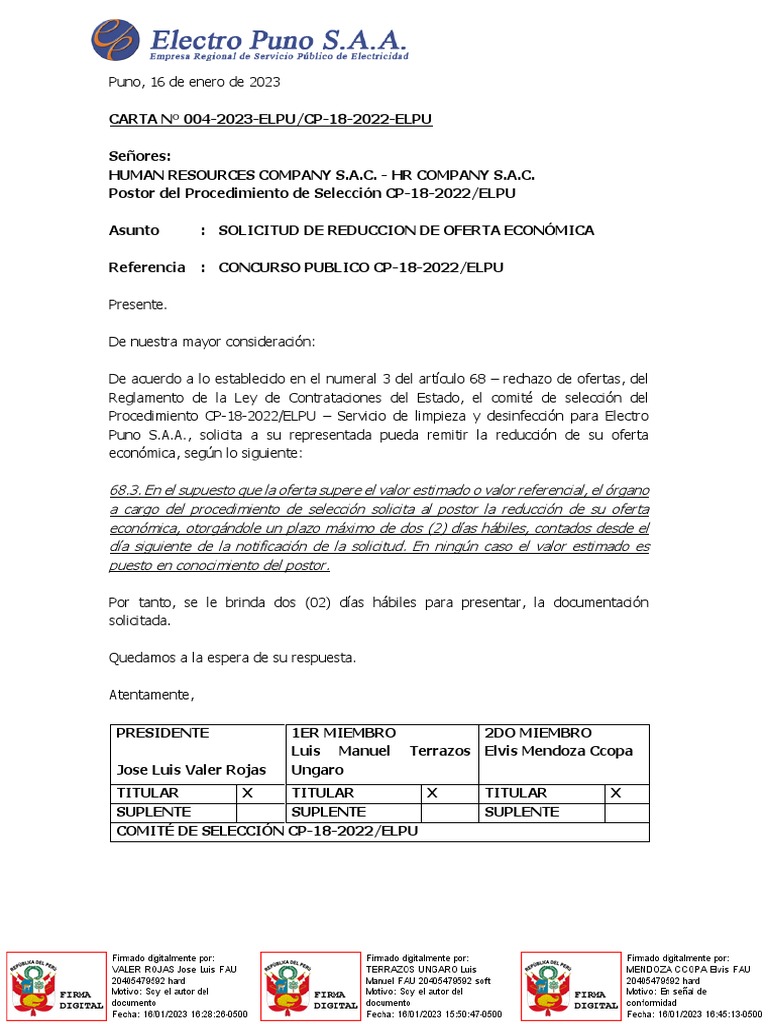 Carta Reduccion de Oferta Cp-18-2022-Elpu Human Resources (R) (R) (R) | PDF