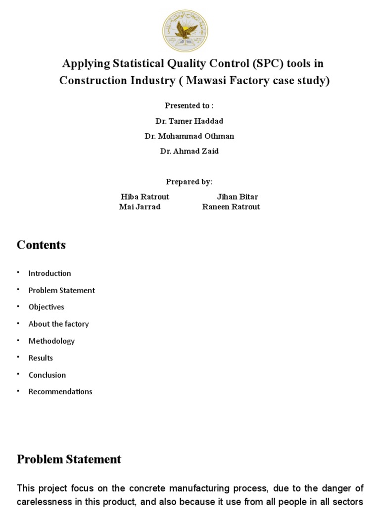 Applying Statistical Quality Control (SPC) Tools in Construction Industry (Mawasi Factory Case ...