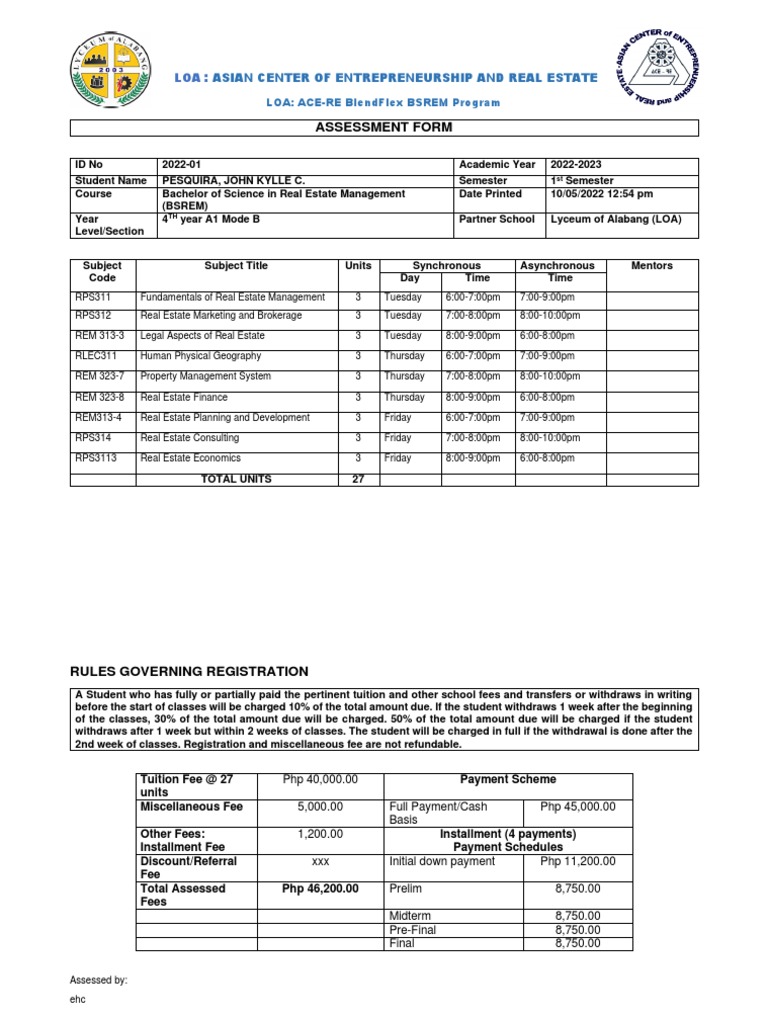 Pesquira, John Kylle C. - Ace-Re-Assessment-Of-Fees-Acknowledgement ...