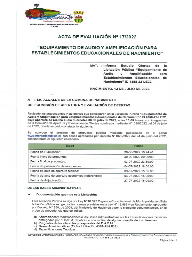 Acta de Evaluacion N°17 | PDF