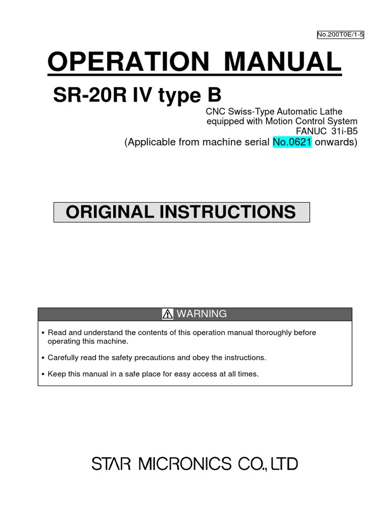 OPERATION MANUAL SR-20R IV Type B | PDF | Machining | Numerical Control