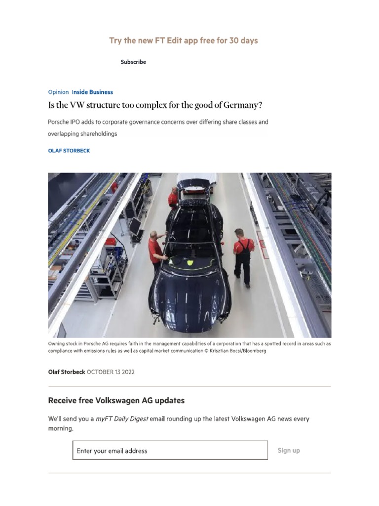 Is The VW Structure Too Complex For The Good of Germany - Financial ...