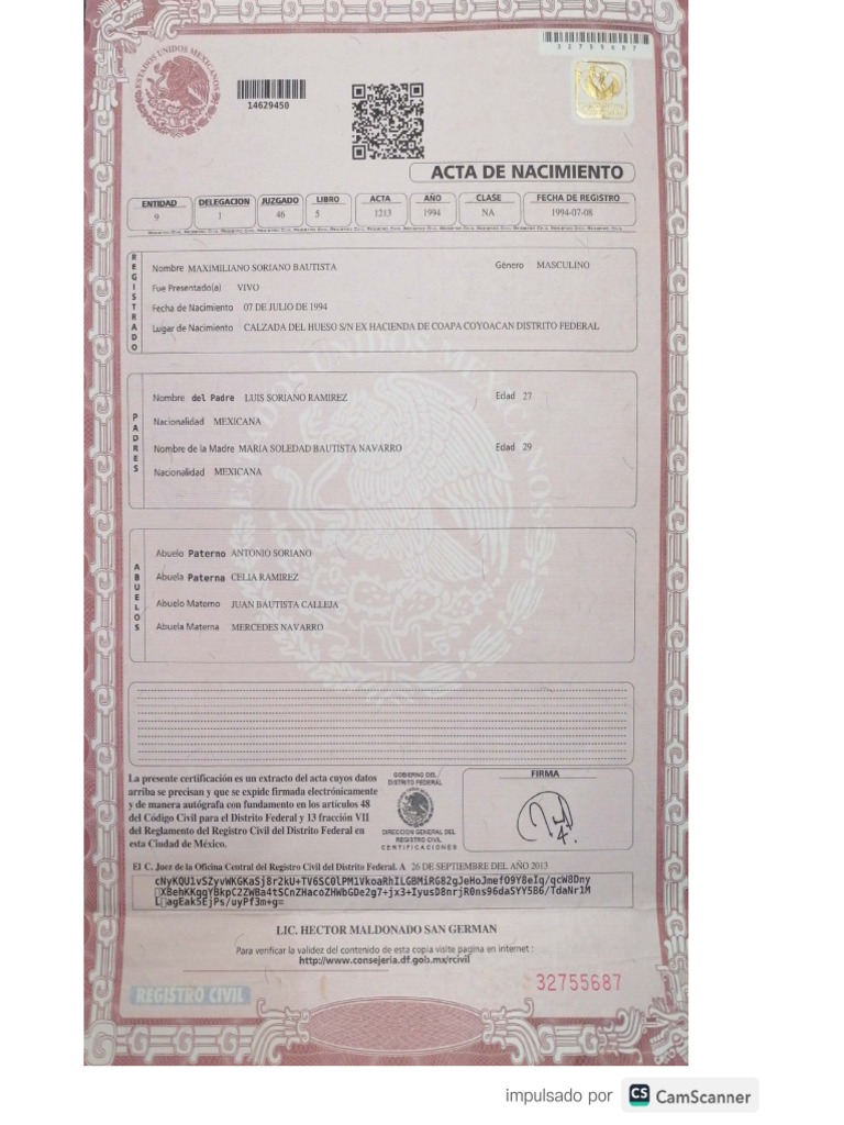 Acta de Nacimiento | PDF