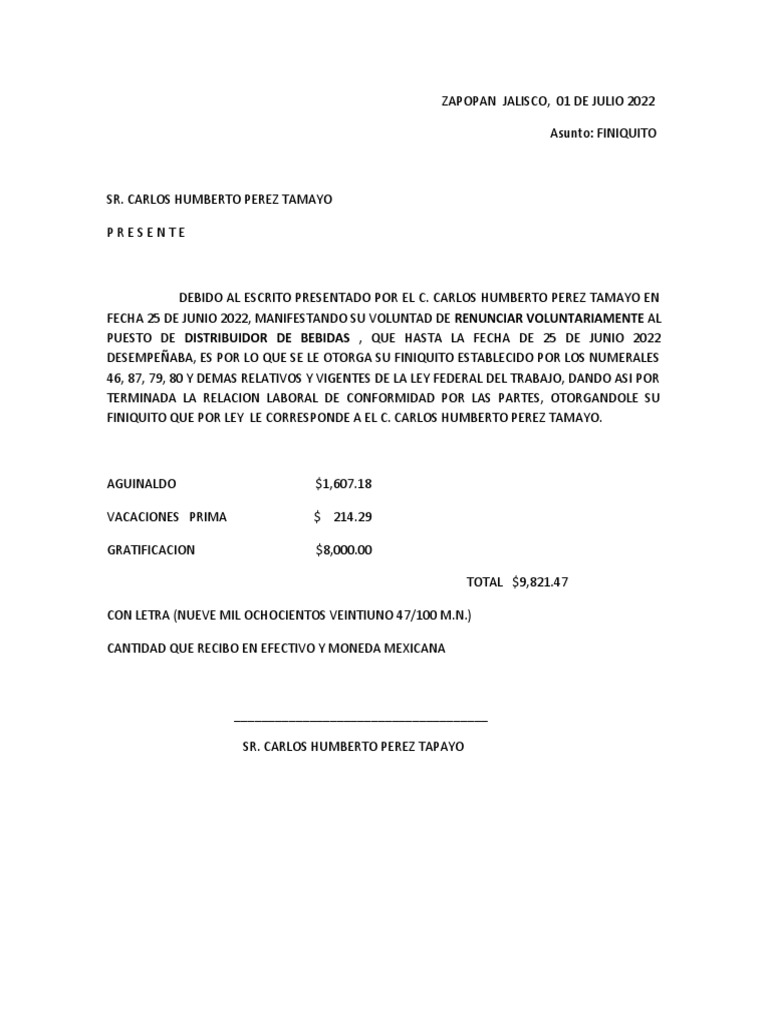 Carta Finiquito | PDF