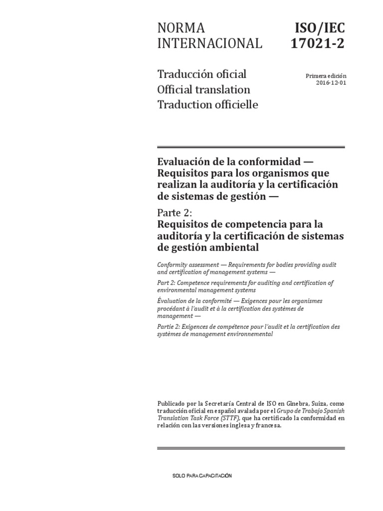 ISO IEC 17021-2 2016 (Español) | PDF | Evaluación del ciclo de vida ...