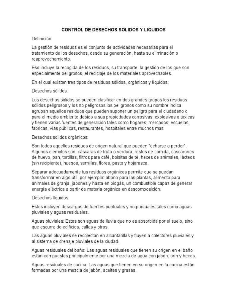 Control de Desechos Solidos y Liquidos | PDF | Residuos | Reciclaje