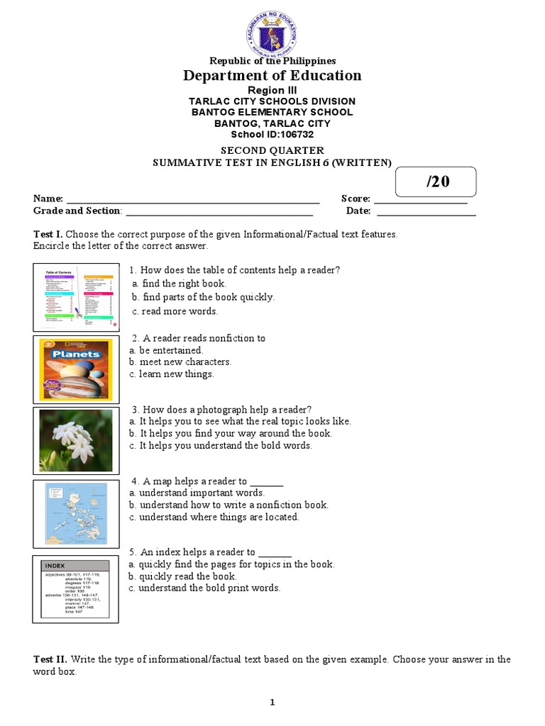 Grade 6 Q2 Summative Test | PDF | Books | Soil
