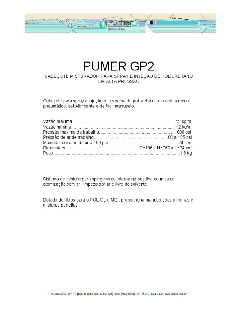12PUMER GP2 - Cabecote para Spray e Injecao de Poliuretano - Descricao Tecnica | PDF