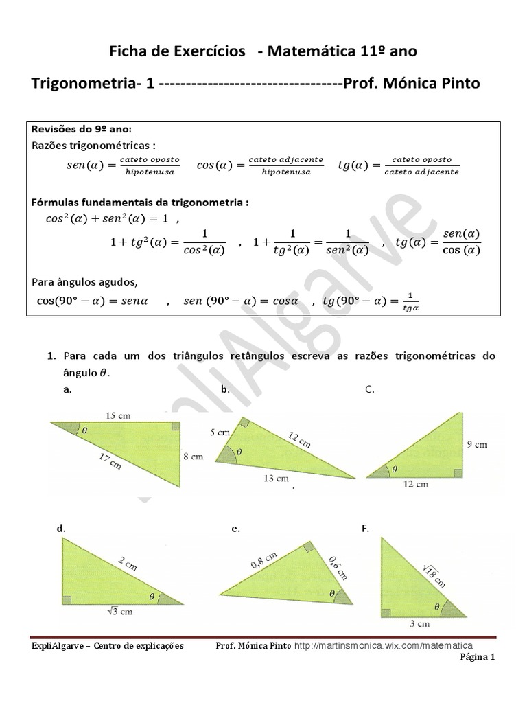 Ficha Trigonometria | PDF | Trigonometria | Matemática elementar