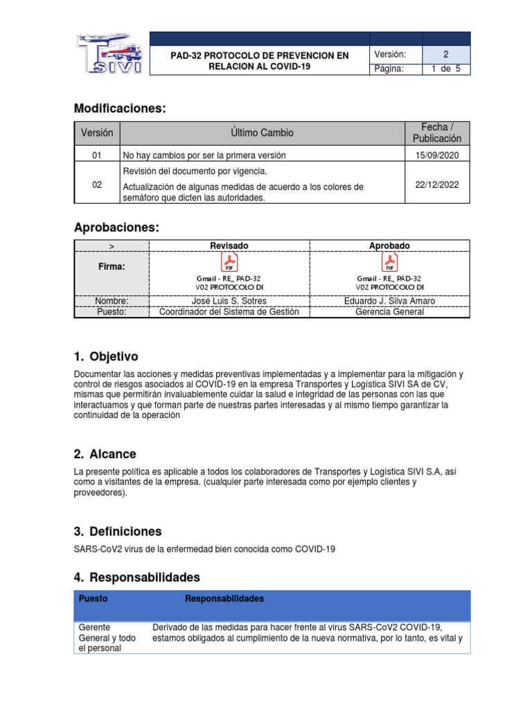 Pad-32 V02 Protocolo de Prevencion en Relacion Al Covid-19 | PDF | Lavado de manos | Logística