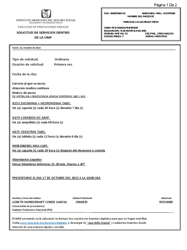 Receta Imms Editable URGENCIAS | PDF