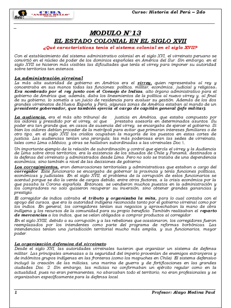 Modulo N°13 El Estado Colonial en El Siglo Xvii | PDF | Nueva españa