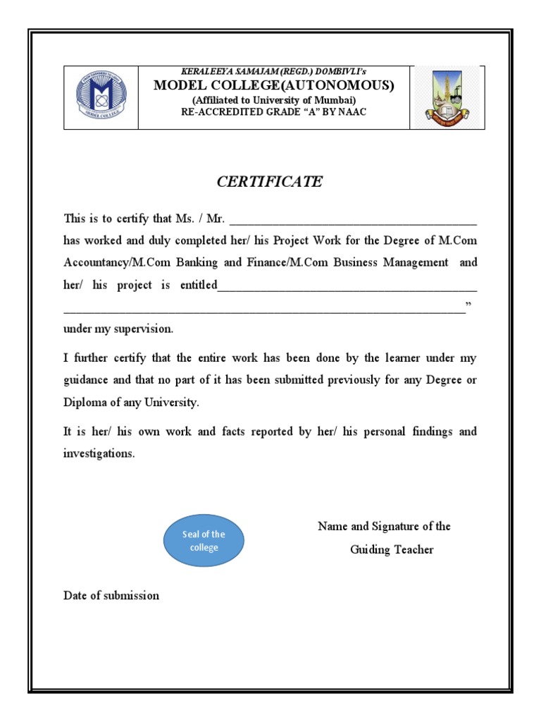 4 Project Certificate Format Pdf