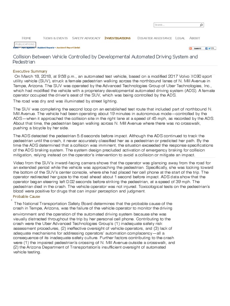 Collision Between Vehicle Controlled By Developmental Automated Driving System And Pedestrian