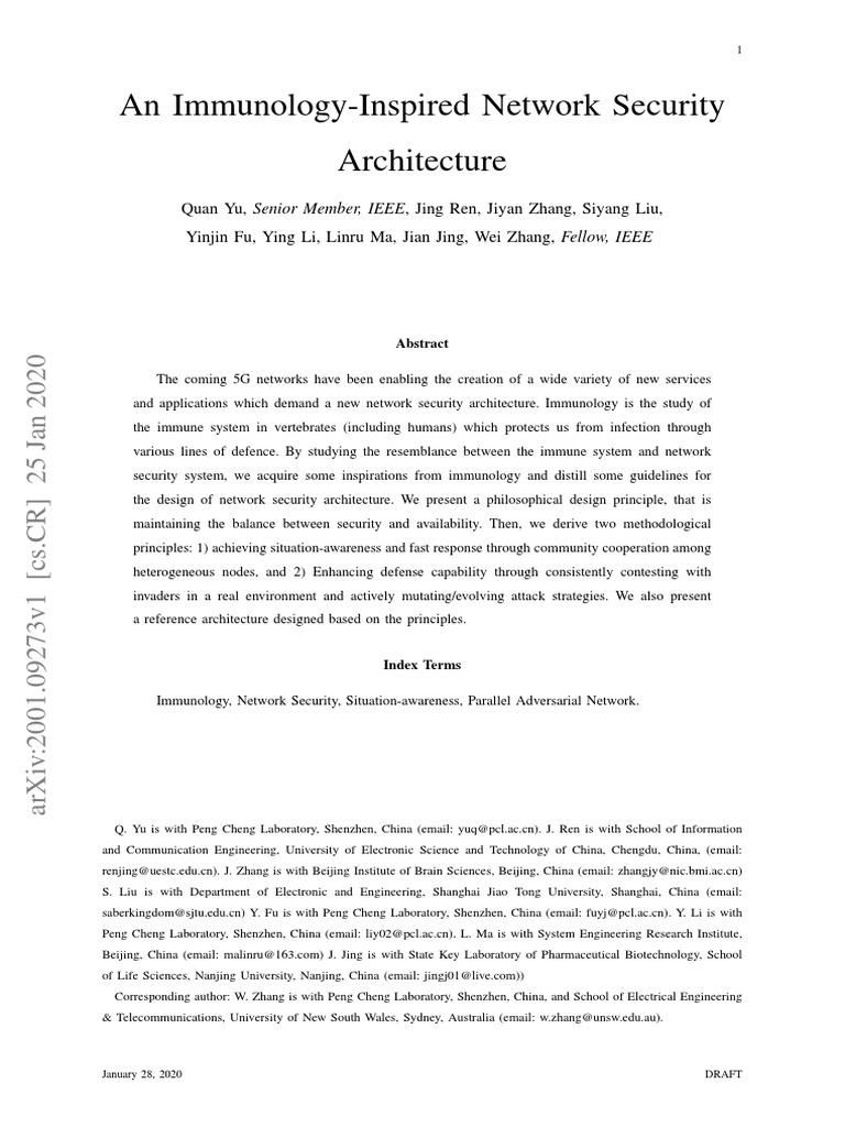 An Immunology-Inspired Network Security Architecture 2020 | PDF | Immune System | Adaptive ...