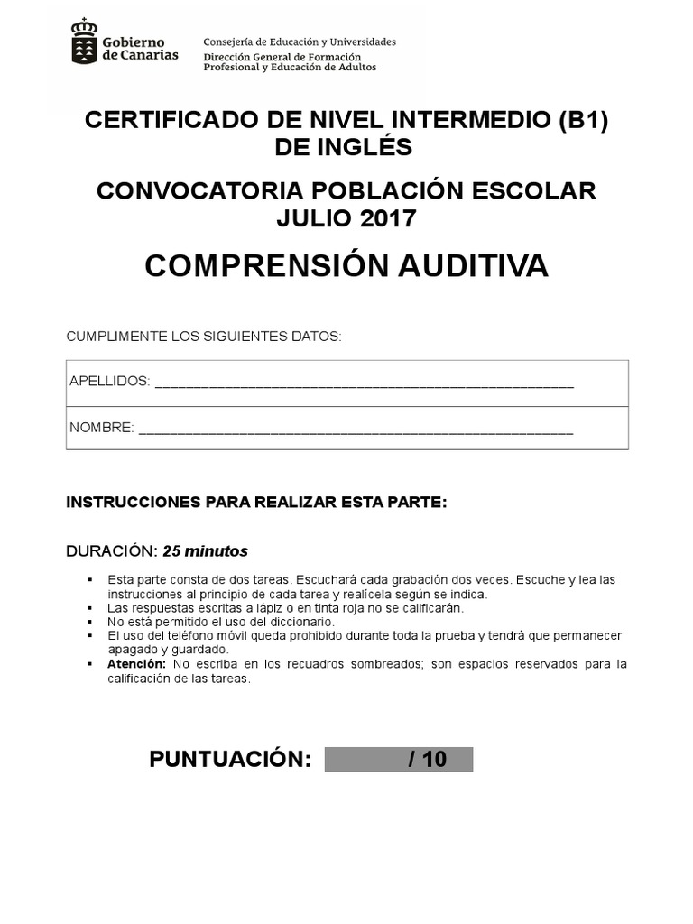 Understanding Listening: Sample Exam for B1 Level English Certificate ...