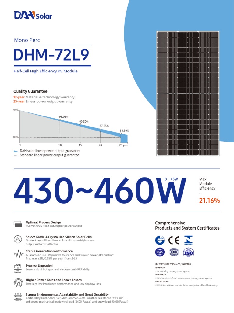 DHM-72L9: Mono Perc | PDF | Solar Cell | Photovoltaics