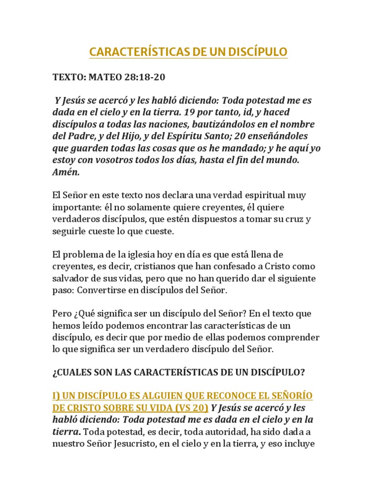 Características de Un Discípulo | PDF | Jesús | Evangelio de Mateo