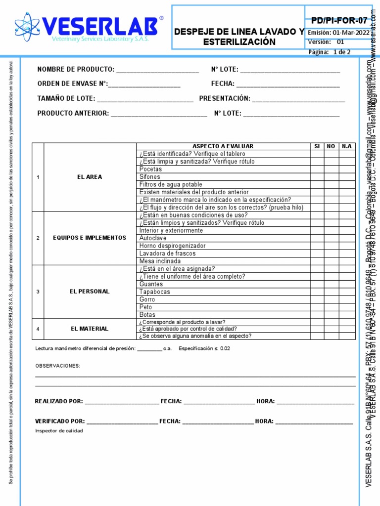 Despeje de Linea Area de Lavado y Esterilizacion. | PDF
