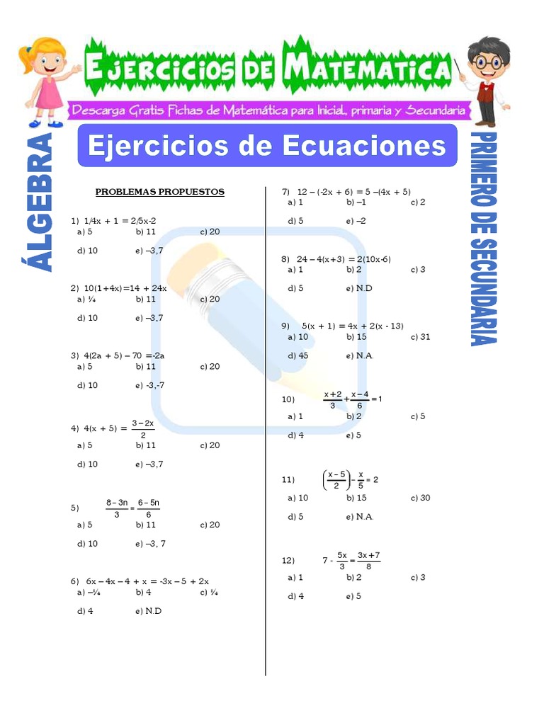 Ejercicios de Ecuaciones para Primero de Secundaria | PDF