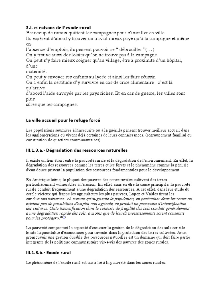 Causes et conséquences de l'exode rural | PDF