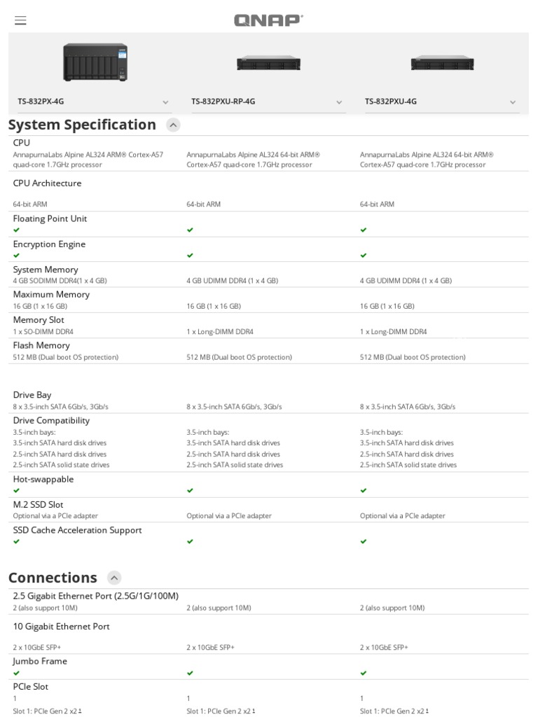 TS-832PX, TS-832PXU-RP, TS-832PXU Compare Products - QNAP | PDF | Solid State Drive | Computing
