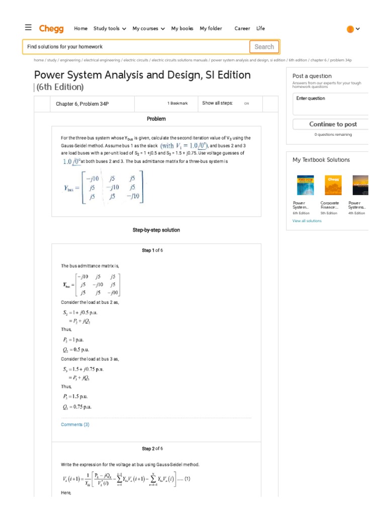 Solved For The Three Bus System Whose Ybus Is Given Calculate Pdf Applied Mathematics