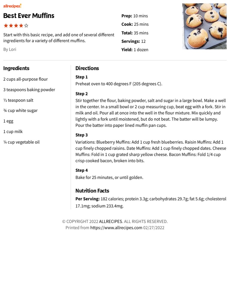 Best Ever Muffins Recipe - Allrecipes | PDF
