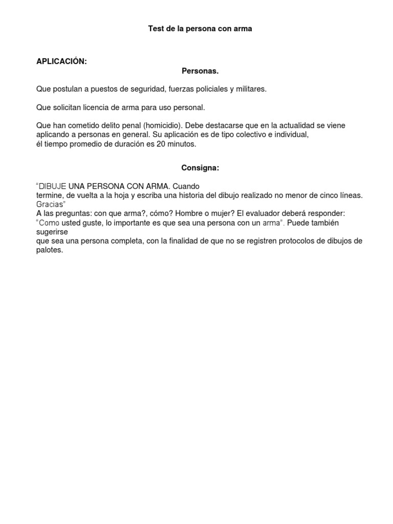 Test Persona Con Arma | Descargar gratis PDF | Las emociones | Ciencias ...