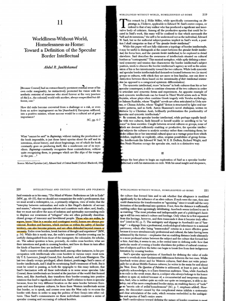 Abdul R JanMohamed Worldliness Without World Homelessness As Home ...