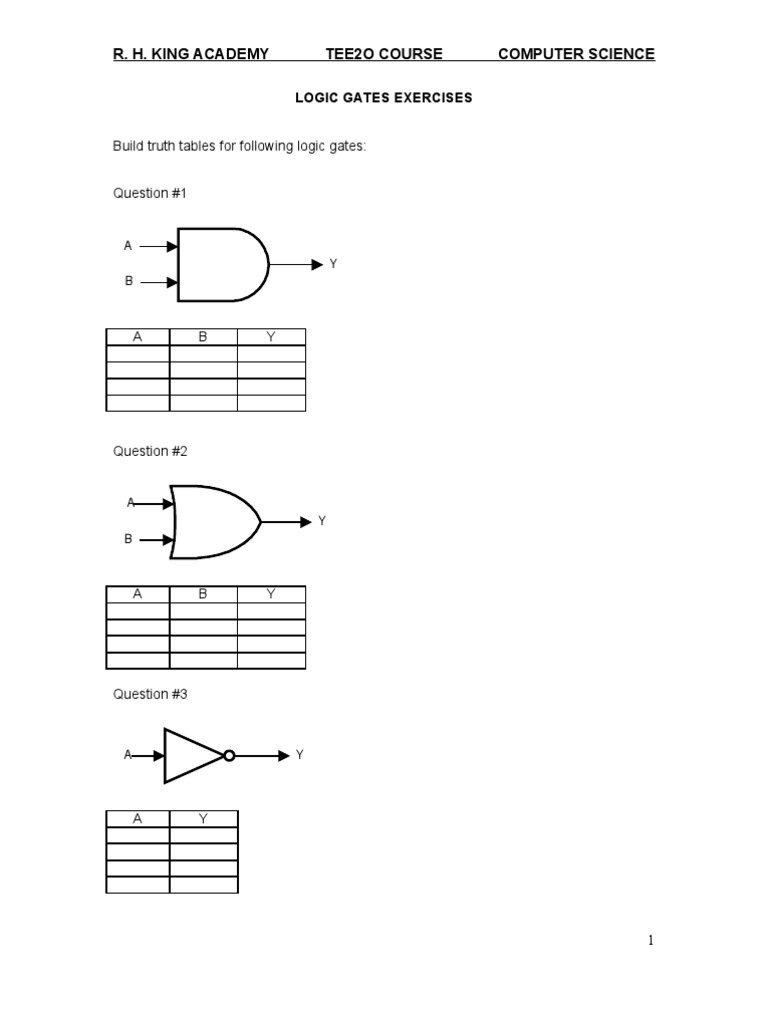 Logic Gates Exercises for Computer Science | PDF