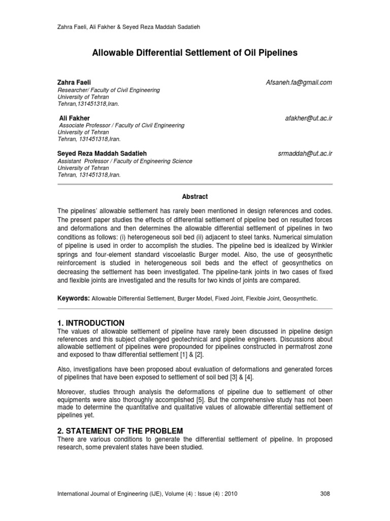 Allowable Differential Settlement of Oil Pipelines | PDF