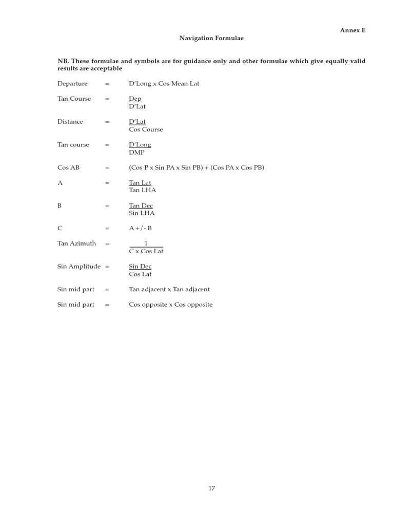 Navigation Formulae for SQA Exams | PDF