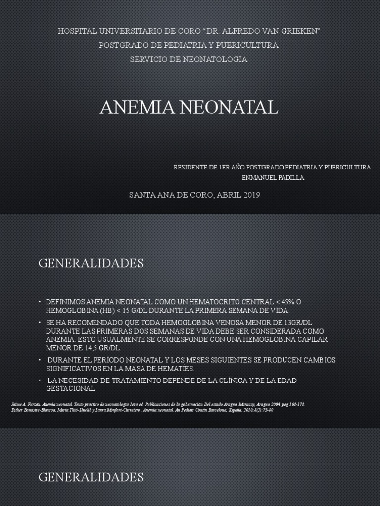 Anemia Neonatal | PDF | Anemia | Sangre