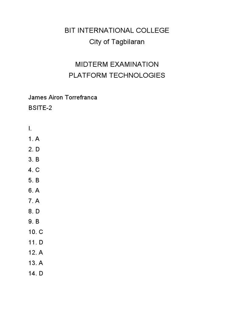 Bit International College Midterm Exam | PDF