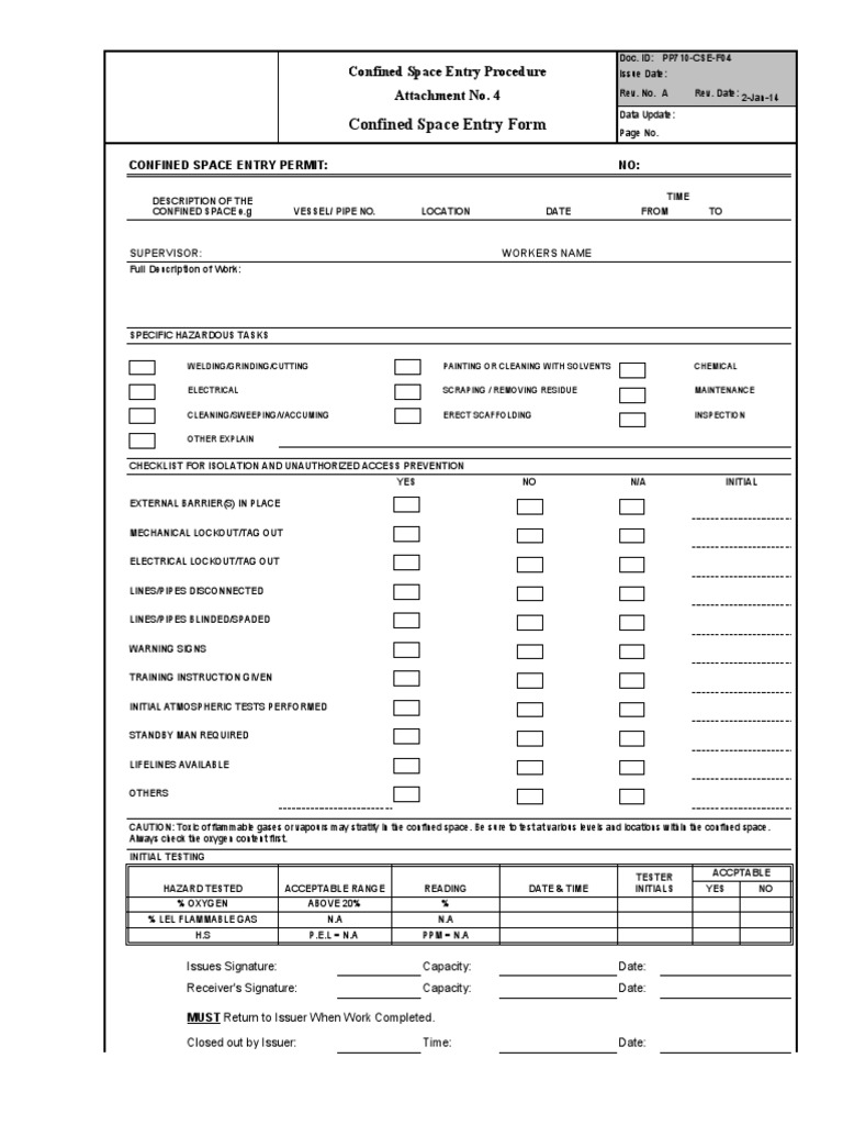 Pp710-Cse-f04 Confined Space Entry Form | Download Free PDF ...