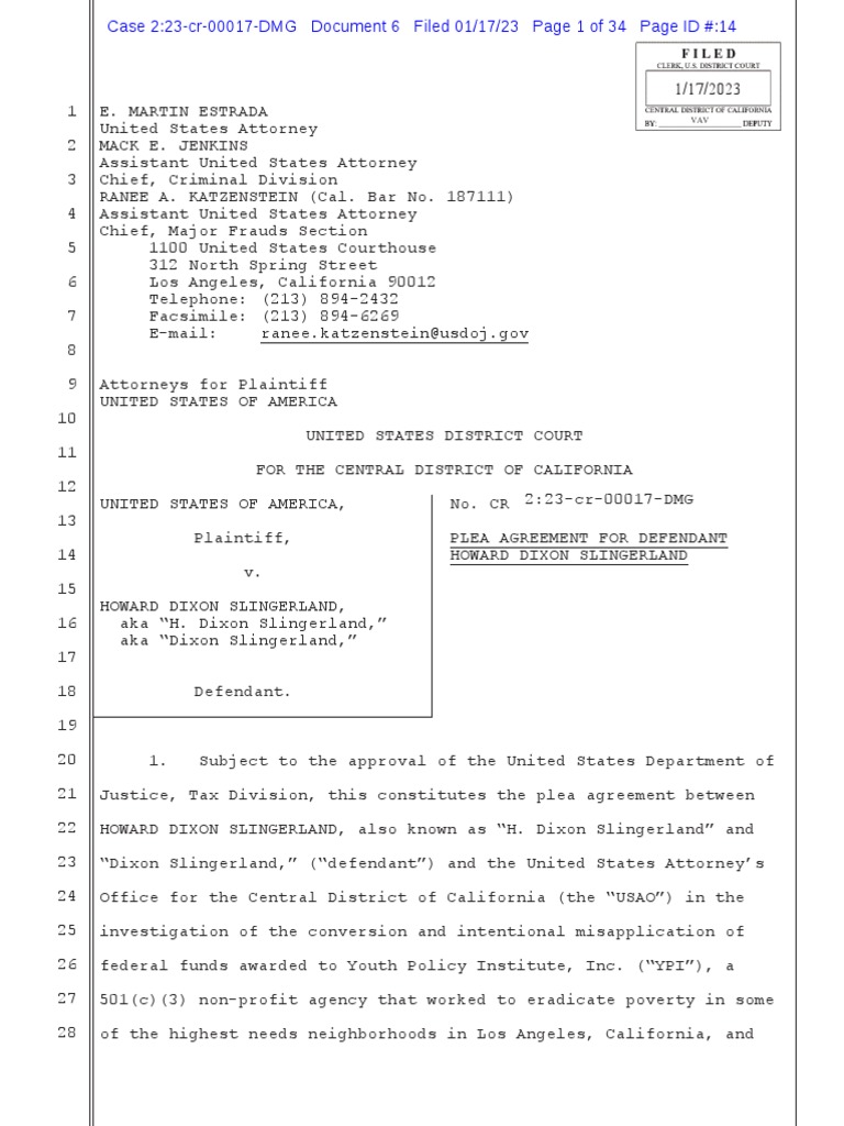 Plea Agreement - US v. Slingerland | PDF | United States Federal ...