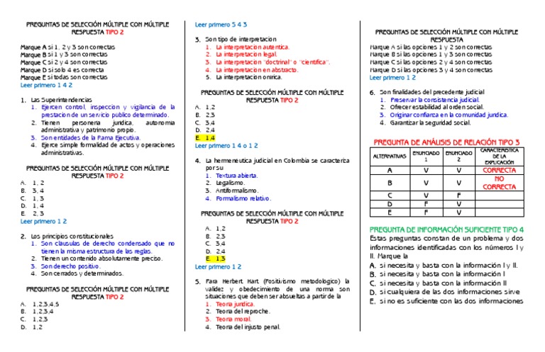 Tablas de PREGUNTAS DE SELECCIÓN MÚLTIPLE CON MÚLTIPLE RESPUESTA | PDF ...