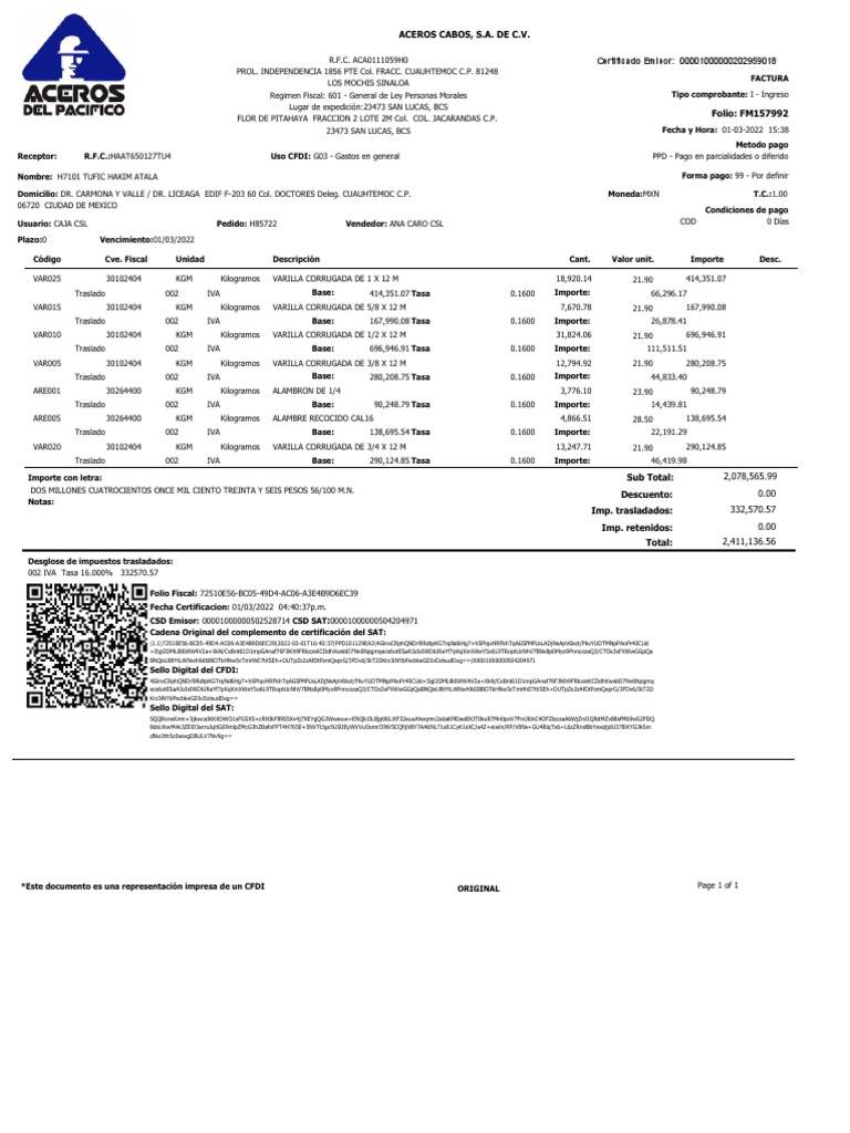 Factura Varilla Corrugada 2022 Pdf Pagos