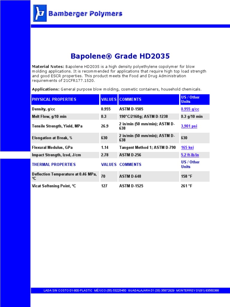 Bapolene HD2035: High Density Polyethylene | PDF