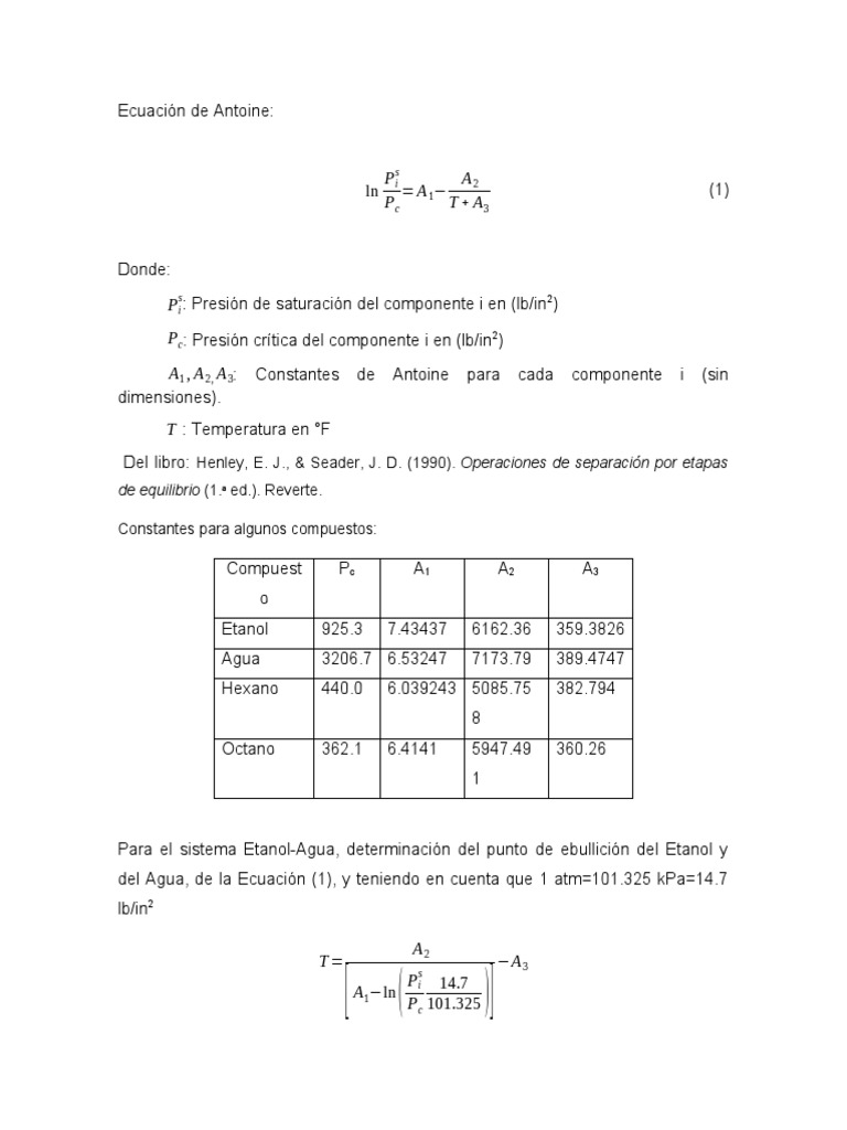 Ecuación de Antoine | PDF | Mecánica de Medios Continuos | Mecanica clasica