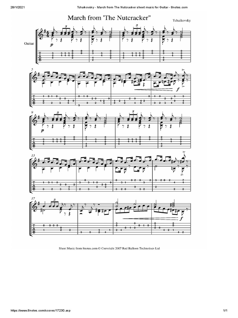 Tchaikovsky - March From The Nutcracker Sheet Music For Guitar | PDF