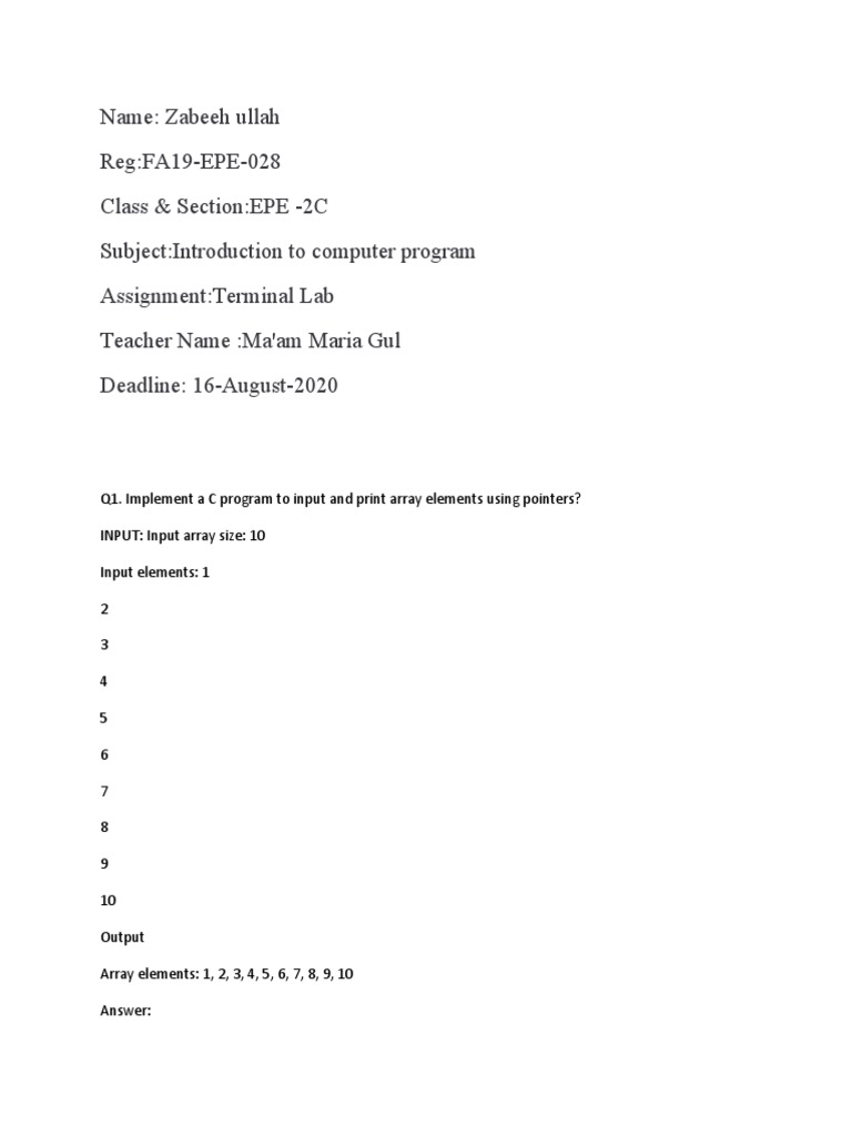 Terminal Lab C Programming Assignments | PDF | Computer Data | Computer Programming