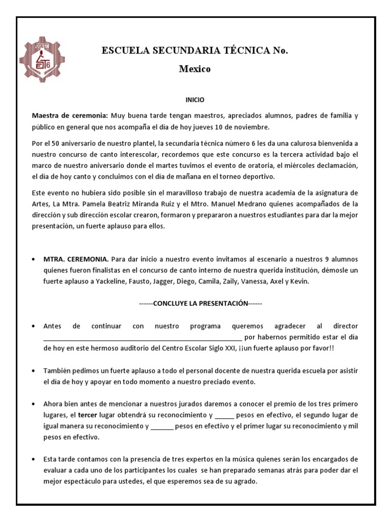 Programa para Concurso Canto Escolar | PDF