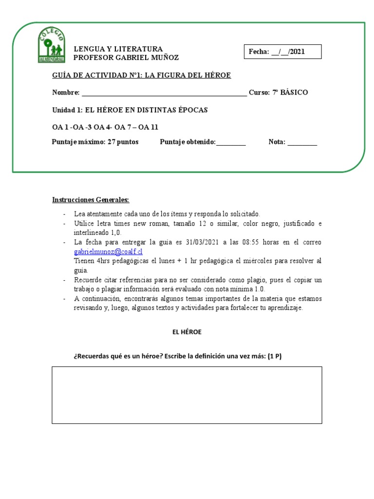 Guía Act N1 - 7mo - Literatura | PDF