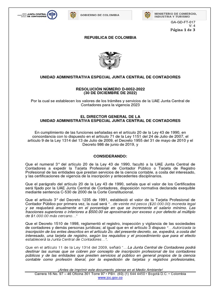 Resol D-0052-2022 - Resolucion Proyección Tarifas Servicios Misionales ...