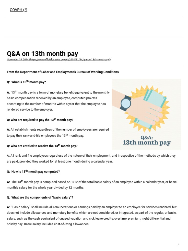 Q&A On 13th Month Pay Official Gazette of The Republic of The ...